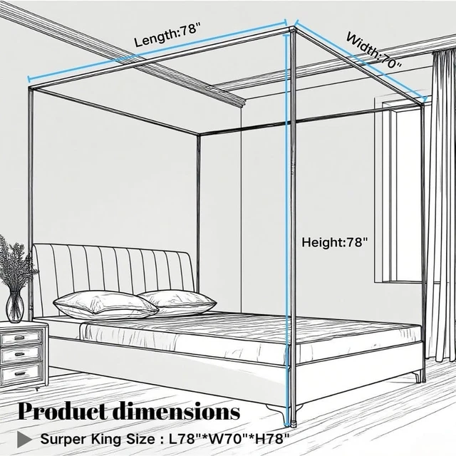 CANOPY BED FRAME Frame Poles Post Surper King Size Bed Bedroom Decor ...