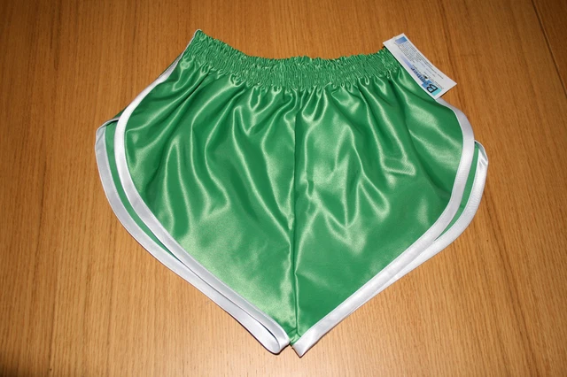RETRO NYLON SATIN Sprinter Shorts S to 4XL, Green - White Trim £26.95 ...
