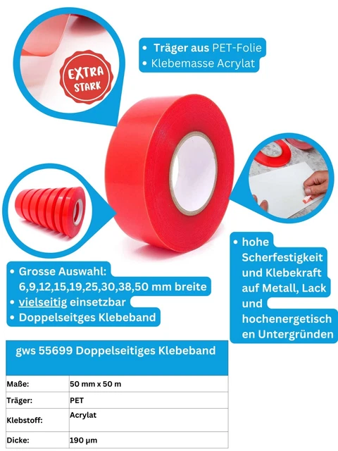 TESAFIX 4965, GWS 55699 , 3M GPT-020F Doppelseitiges Klebeband Premium ...