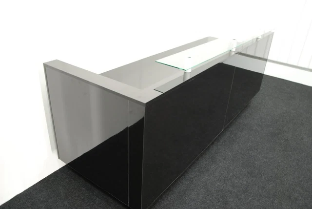 RECEPTION DESK BLACK GLOSS glass shelf 2400mm/800mm/850H computer desk ...