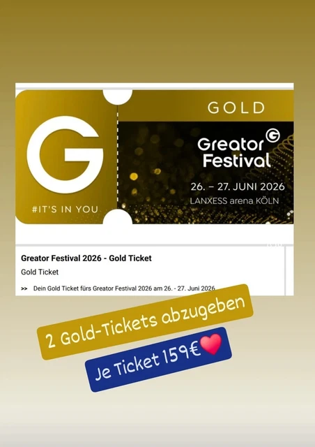 GREATOR FESTIVAL 2026 Gold Ticket EUR 159,00 - PicClick DE