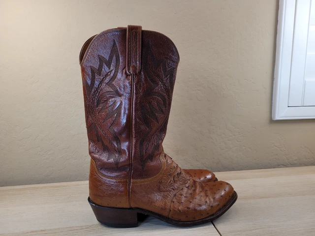 LUCCHESE 1883 FULL Quill Ostrich Cognac Leather Boots Mens 9.5 EE ...