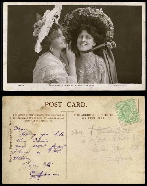 ACTRESS MISS ZENA DARE & Marie Studholme, Actresses Hats Old Real Photo Postcard EUR 5,66 ...