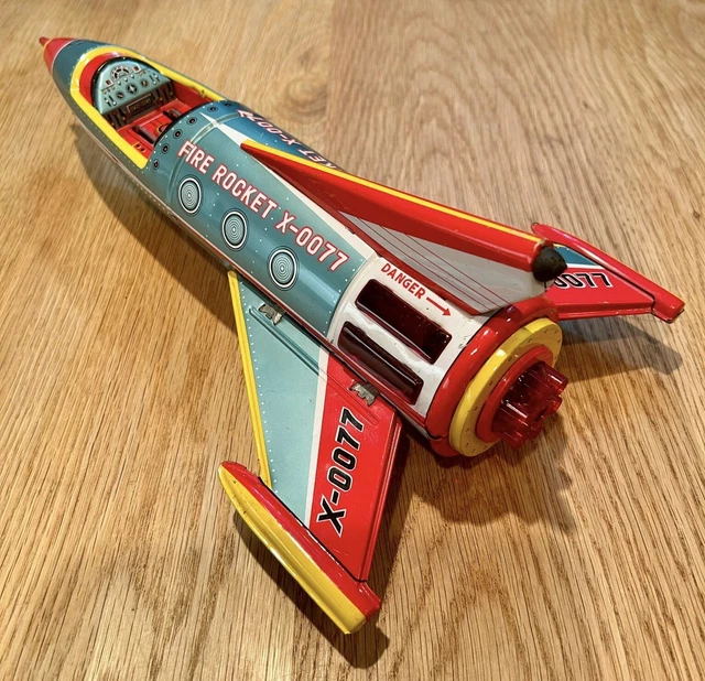 1960 YONEZAWA JAPAN Tin Friction Fire Rocket X-0077 Robot Space Jet ...