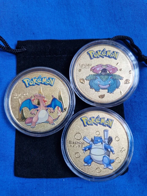 POKEMON X3 CHARIZARD, Blastoise, Venusaur Gold Plated Collectable Coin ...
