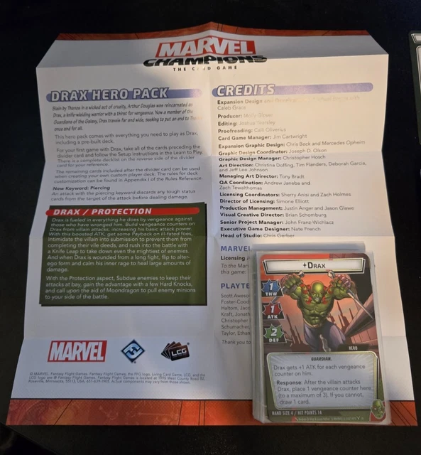 MARVEL CHAMPIONS DRAX Character Hero Pack Opened Complete - Sleeve ...