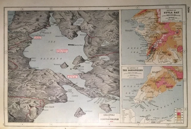 VINTAGE ANTIQUE ORIGINAL 1920 Map Of WW1 Gallipoli To Constantinople ...