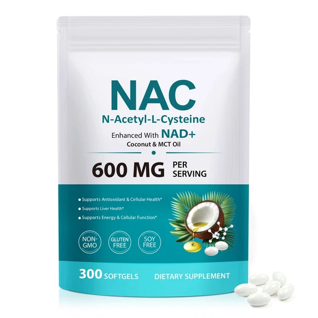 NAC 600MG 300 Softgels NAD+, MCT. Wellness, Metabolic & Balance. Vegan ...