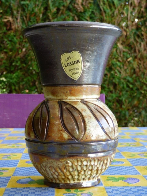 VASE CERAMIQUE GRES Losson Decor De Feuilles Bouffioulx Belgique Signe ...
