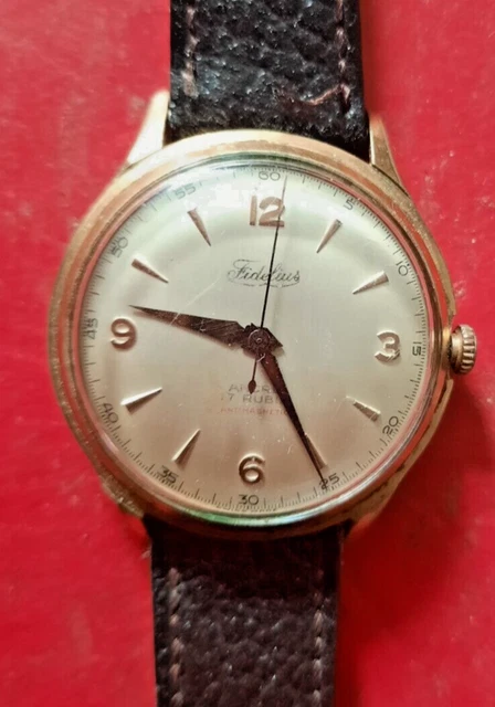 MONTRE MÉCANIQUE FIDELIUS manuel plaqué OR Ancre 17 rubis fonctione ...