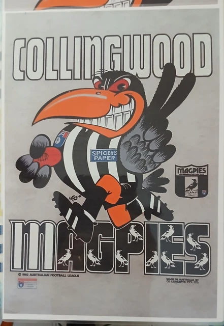 1993 VINTAGE AFL WEG COLLINGWOOD MAGPIES POSTER Laminated + BONUS ...