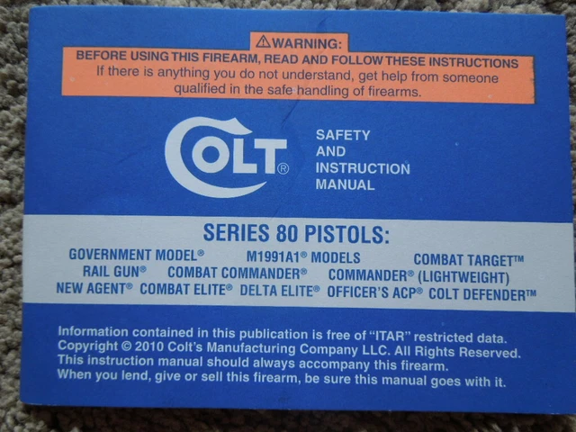 ORIGINAL COLT DOUBLE Action Revolvers Factory Safety And Instruction ...