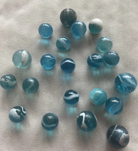 ANTIQUE GERMAN BLUE Assorted Glass Marbles x 21 Very Old £19.99 ...
