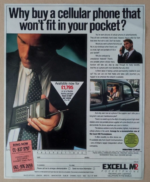 EXCELL M2 POCKETPHONE mobile phone Original UK Press Advert 1988 £4.99 ...