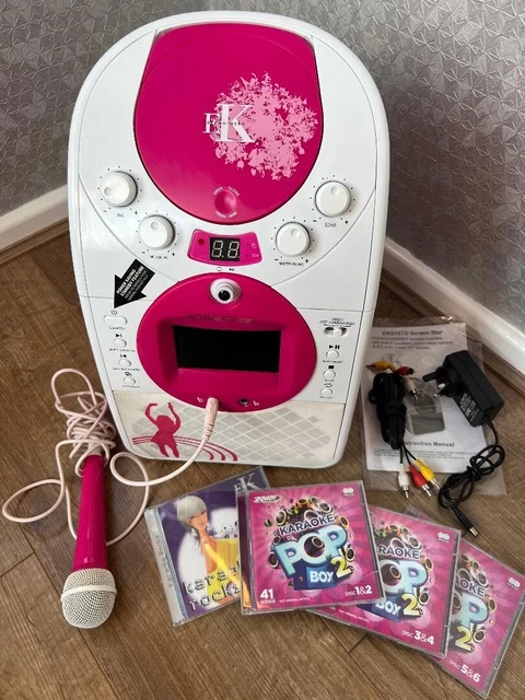 EASY KARAOKE EKG15TD Screen Star complete Karaoke machine- White & Pink ...