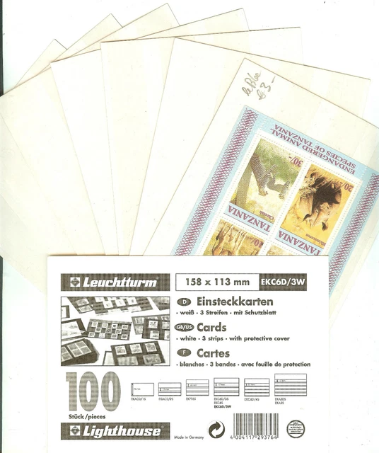 PAQUET DE 100 cartes d'envoi 3 bandes fond blanc rabat rhodoid 158 x ...