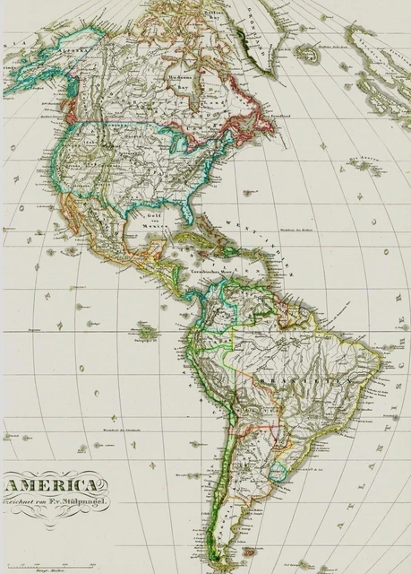 ALTE LANDKARTE NORD und Süd AMERIKA USA Canada Mexiko - F. von ...