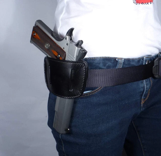 TACTICAL BELT OWB Leather Gun Holster Right/Left Hand Waist Belt Pistol ...