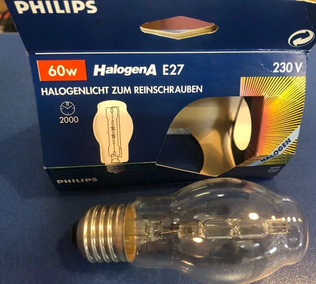 PHILIPS HALOGENA E27 60W Transparent 230V 2000Std. Dimmable Lampe ...