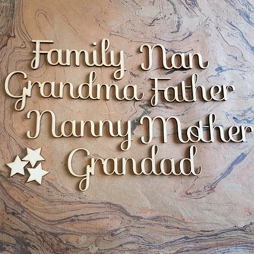 SCRIPT &FAMILY& NAMES MDF Wooden 50mm Relations Clan Decor Artistic ...