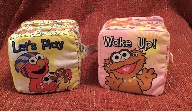 BUNDLE SESAME STREET Wake Up Zoe Let's Play Elmo Cube Fabric Baby Books ...