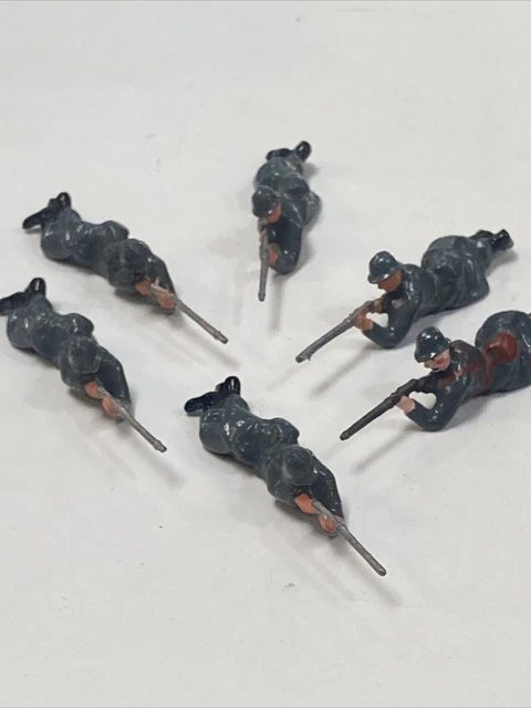 VINTAGE LEAD TOY Soldiers 6 German Snipers Soldiers Hand Painted Lead ...
