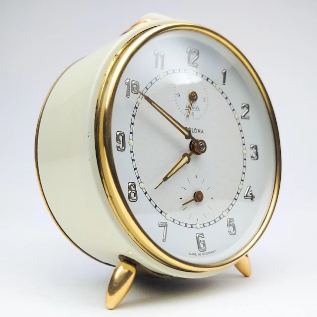 VINTAGE WEHRLE POLONA Alarm Clock Wind Up Mechanical Table Shelf Desk ...