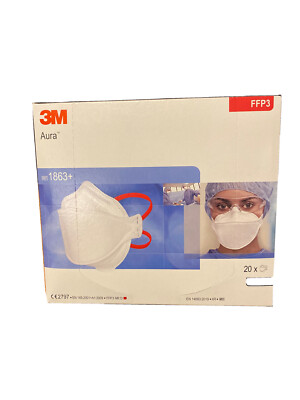 3M AURA 1863+ FFP3 Type IIR Respirator Face Mask - White X 20 2026 exp ...