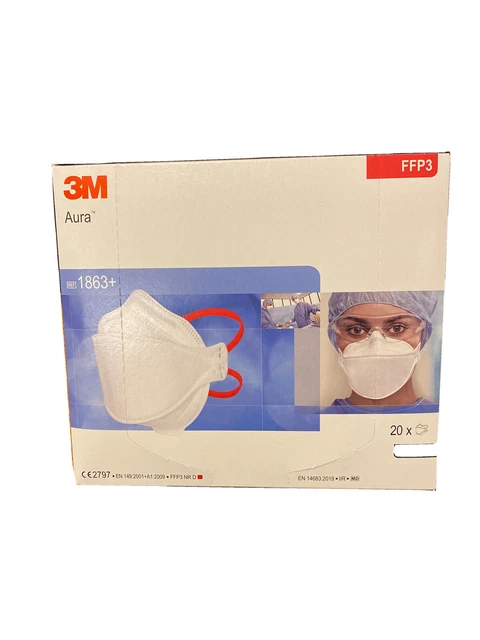 3M AURA 1863+ FFP3 Type IIR Respirator Face Mask - White X 20 2026 exp ...