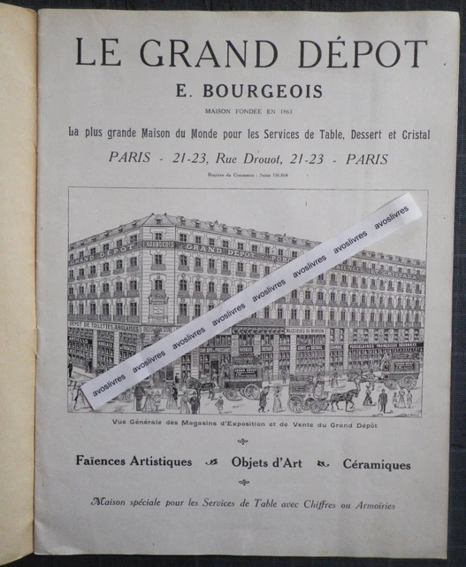 RARE CATALOGUE GRAND DEPOT E. BOURGEOIS Porcelaines Faïences Cristaux ...