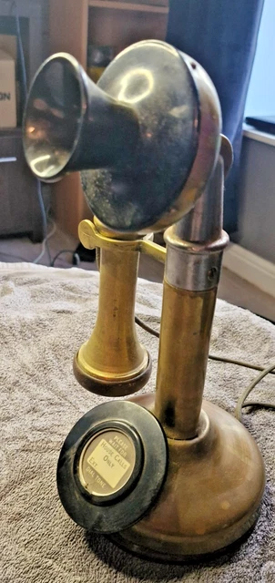 ANTIQUE BRASS CANDLESTICK Telephone No Dial £119.99 - PicClick UK