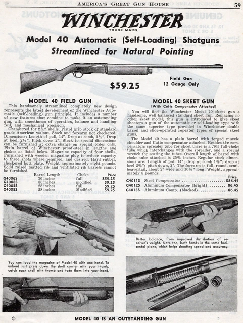1942 PRINT AD of Winchester Model 40 Field & Skeet Gun Shotgun $9.99 ...