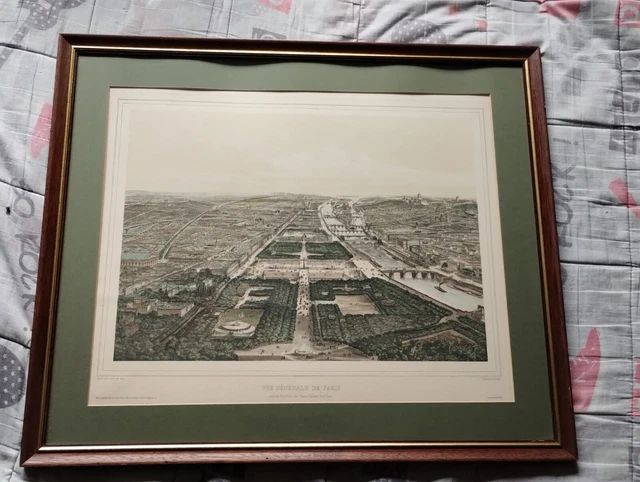 TABLEAU LITHOGRAPHIE ANCIENNE Fichot Lemercier vue générale de Paris ...