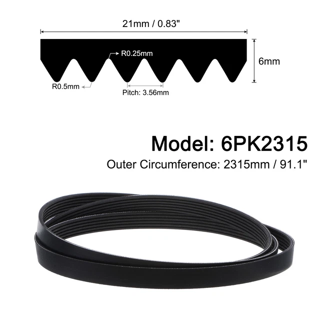 6PK2315 V-RIBBED BELT 5 Ribs 2315mm Length x 21mm Width, EPDM Poly V ...