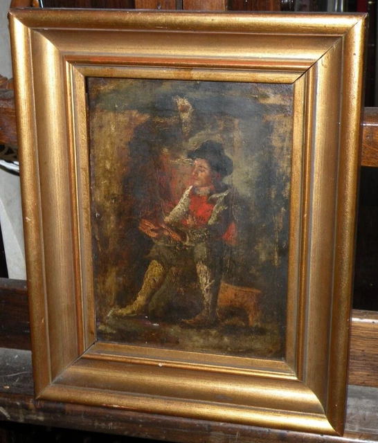 TABLEAU ANCIEN XIX eme, Costume traditionnel paysan Italien d'Ischia ...