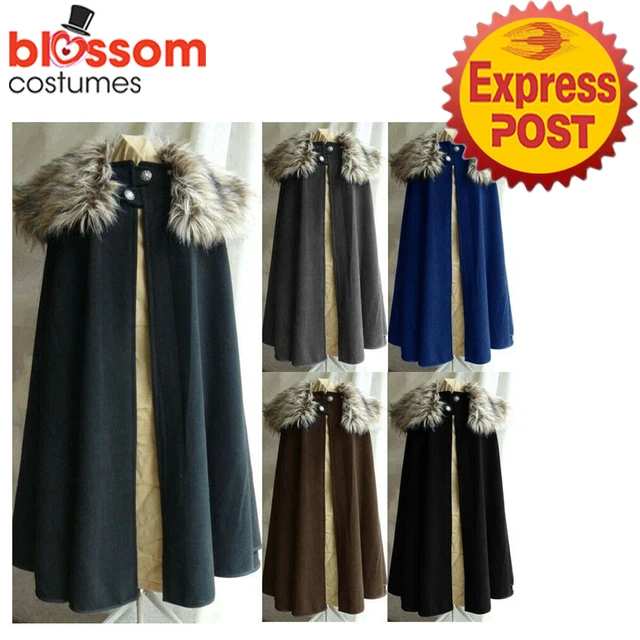 N210 GAME OF Thrones Medieval Knight Fur Cape Cloak Renaissance Viking ...