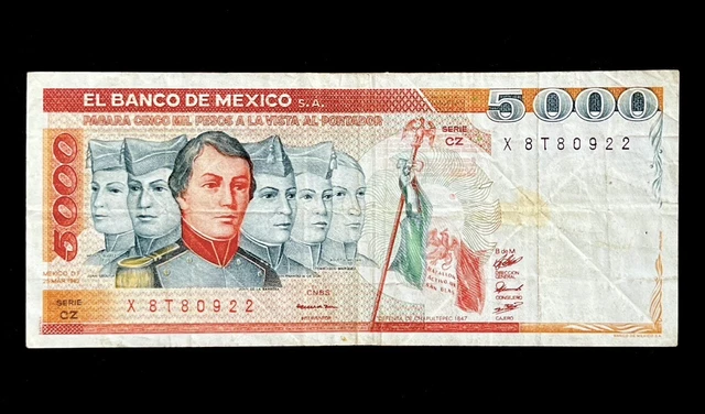 1982 MEXICO PAPER Money 5000 Pesos SA Cadets Ninos Heroes Banknote ...