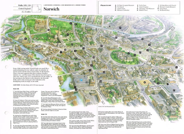 NORWICH NORFOLK 1990 Vintage Walking Route & Map #109-110 £2.49 ...