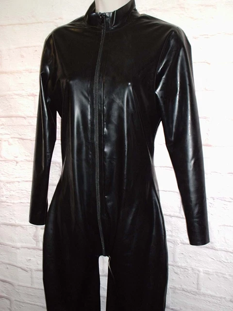 BLACK RUBBER TIGHT LATEX CATSUIT FULL BODY SUIT LONG SLEEVES 36 to 38 ...