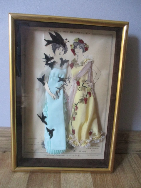 TABLEAU DIORAMA LA Mode illustrée Toilettes Femmes jolies robes oiseaux ...