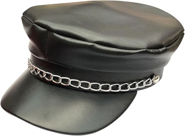 BLACK FAUX LEATHER Biker Chain Hat Cap Cosplay Fancy Dress Costume YMCA ...