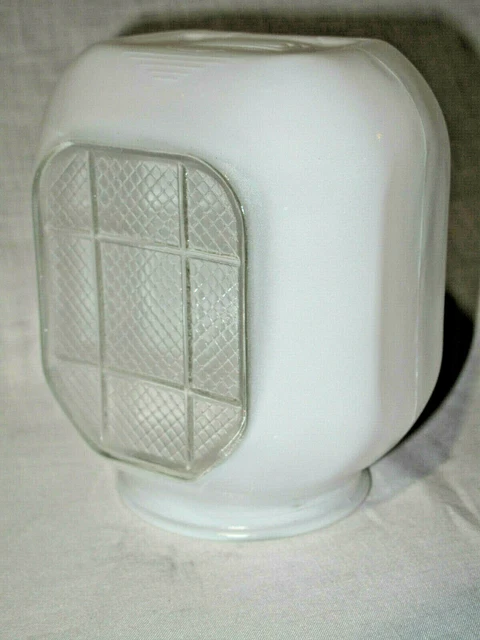 VINTAGE 1950S WHITE Frosted Glass Light Shade Clear Glass Block Fixture ...