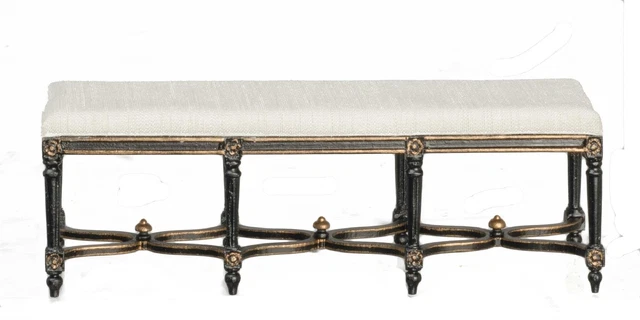 MAISON DE POUPÉES Noir & Doré 3 Places Long Banc JBM Miniature Meuble Hall 1:12 EUR 86,68 ...