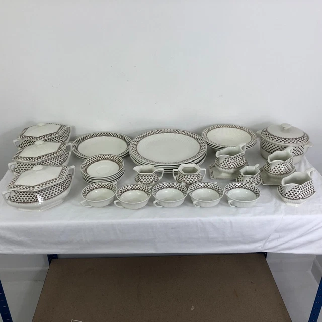 ADAMS SHARON REAL English Ironstone 31 Piece Dinner Set White & Brown £ ...