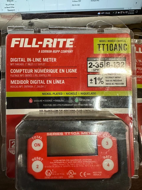 FILL-RITE TT10ANC FLOWMETER, For 1" Pipe, Fnpt, 2 To 35 Gpm $169.00 ...
