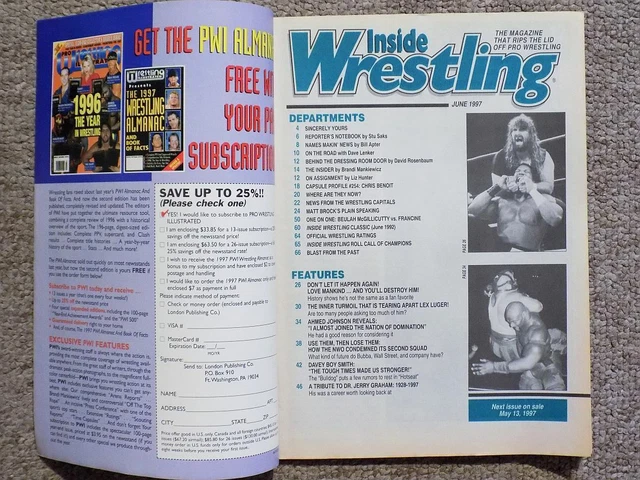 INSIDE WRESTLING MAGAZINE June 1997 Ahmed Johnson Pro Illustrated Wwf ...