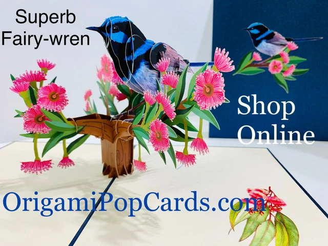 ORIGAMIPOPCARDS.COM FAIRY-WREN BLUE Wren Bird 3D Pop Up Greeting Card ...