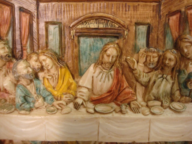 LAST SUPPER HIGH Relief Jesus Apostles Christ God Italy Hand Painted ...