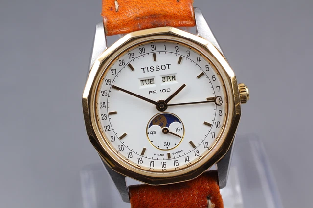 NEW BATT.! VINTAGE Tissot PR-100 P356/456 Triple-Date Moon-Phase QZ Men ...