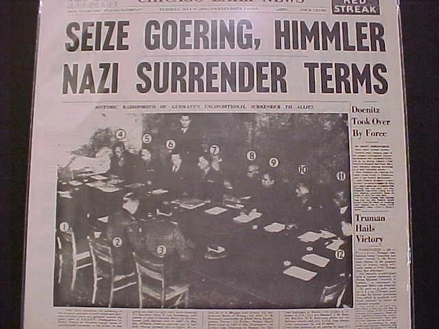 VINTAGE NEWSPAPER HEADLINE~ World War 2 Hitler Nazis Surrender Germany ...